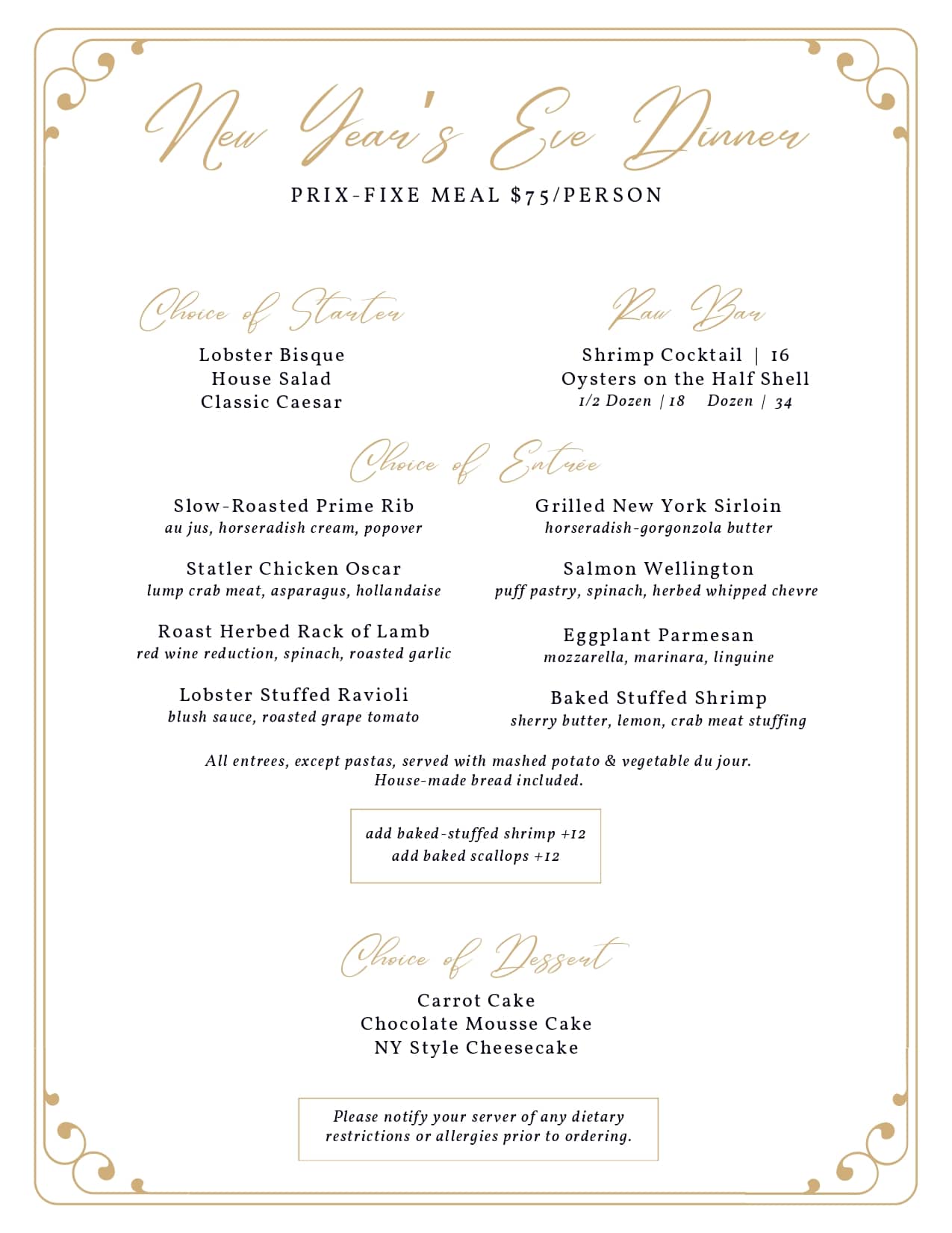 Serving New Year’s Eve dinner from 5PM – 9PM & accepting reservations ...